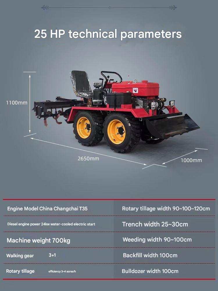 25HP tractor with 4 farm tools (soil shovel, rotary tiller, ditching ...